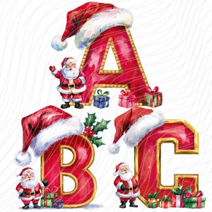 Santa Alphabet Watercolor | Santa Alphabet Letters | Christmas Alphabet ...