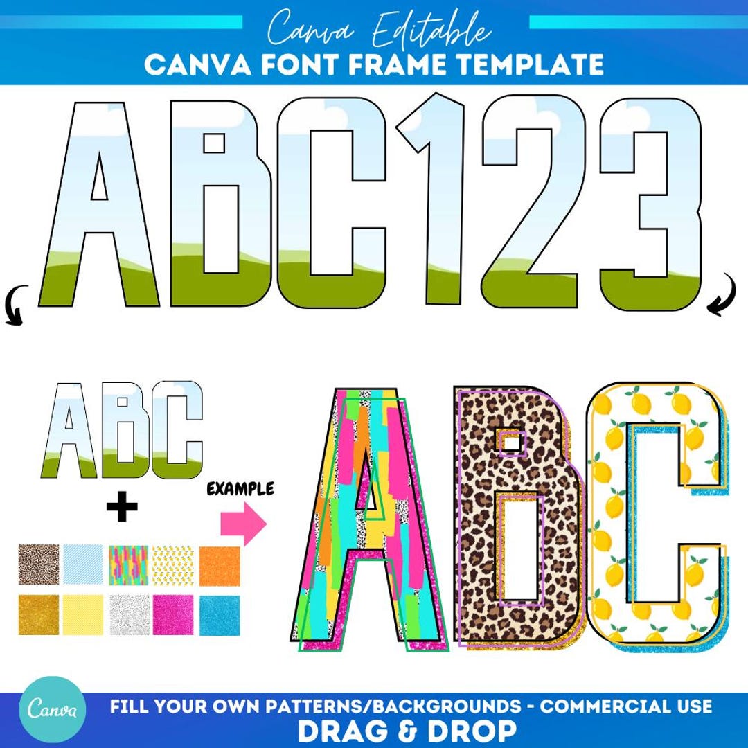 Varsity Alphabet Canva Frame Letters | Drag and Drop | Make Your Own ...