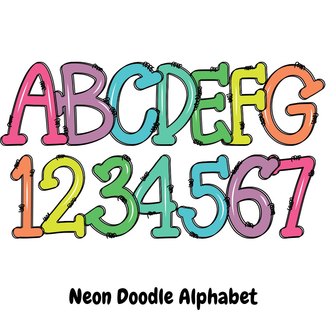 Neon Cute Letters & School Alphabet PNG Bright, Colorful Alpha Set for ...