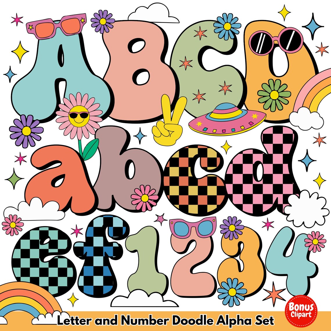 Groovy Alphabet Png Bundle | Spring Retro Png | Spring Retro Mama ...