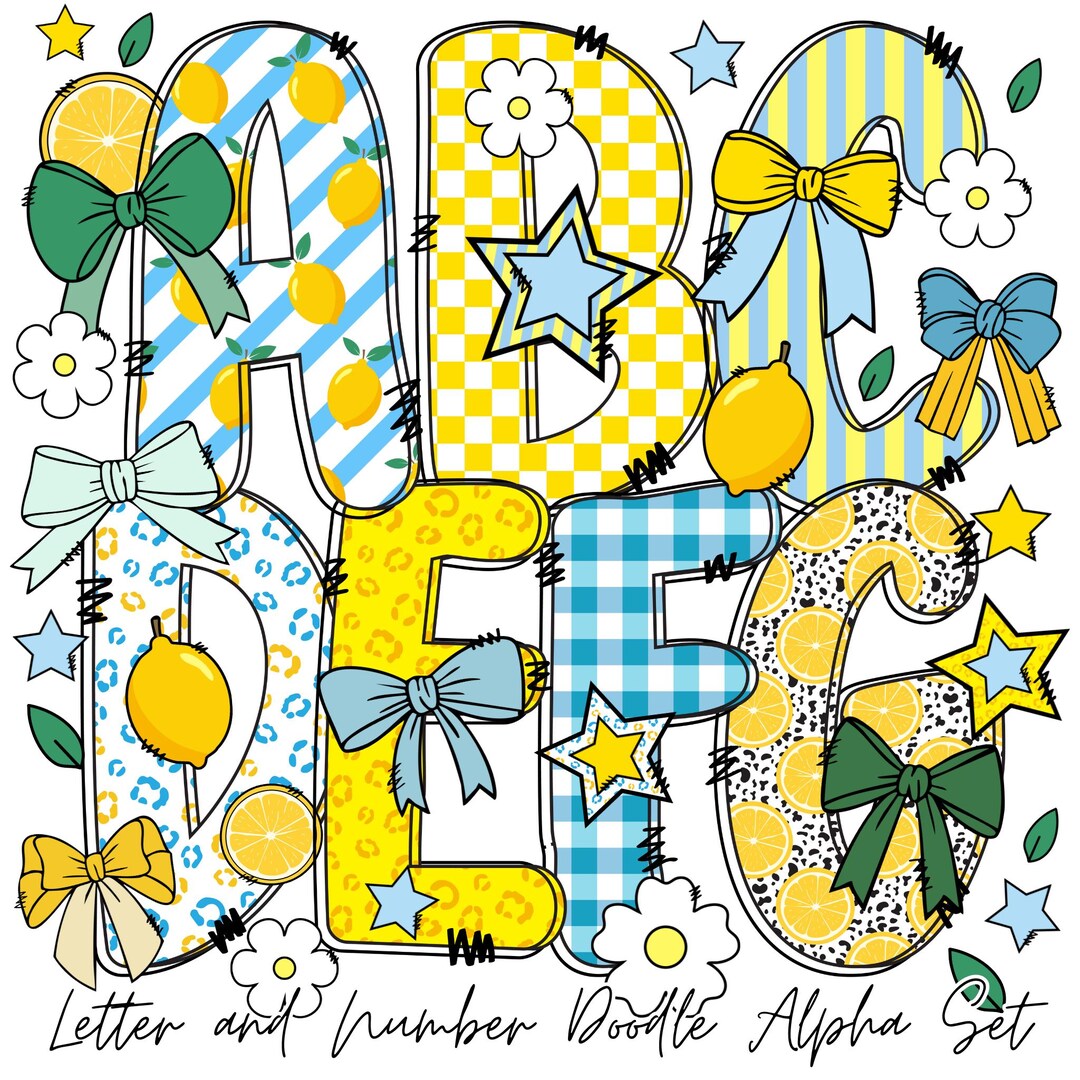 Preppy Summer Lemon Alphabet PNG | Summer Vibes Letter | Lemons Doodle ...
