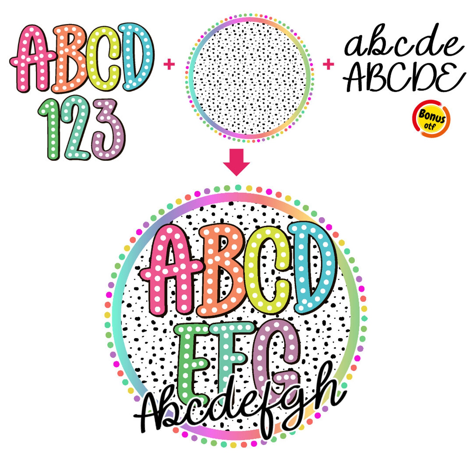 Dot Dalmatian Alphabet With Cute Circle Background Png, Custom ...