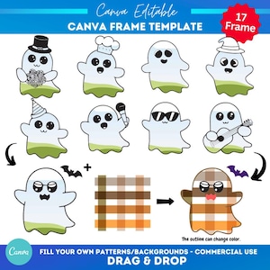 Cute Ghost Canva Frames Editable | Canva Template | Customizable Drag ...