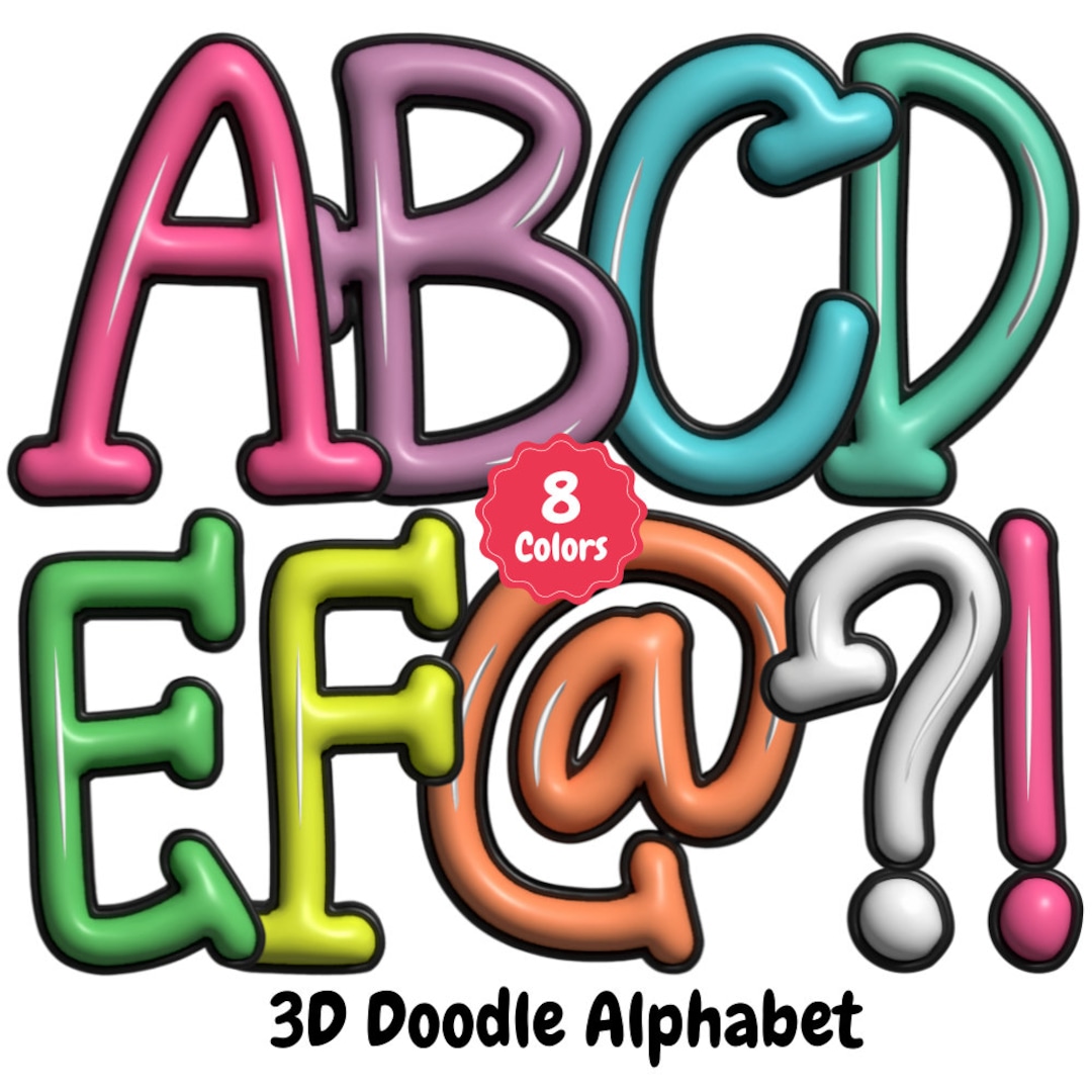 Back to School 3D Scribble Doodle Alphabet & Numbers: Inflated 3D ...