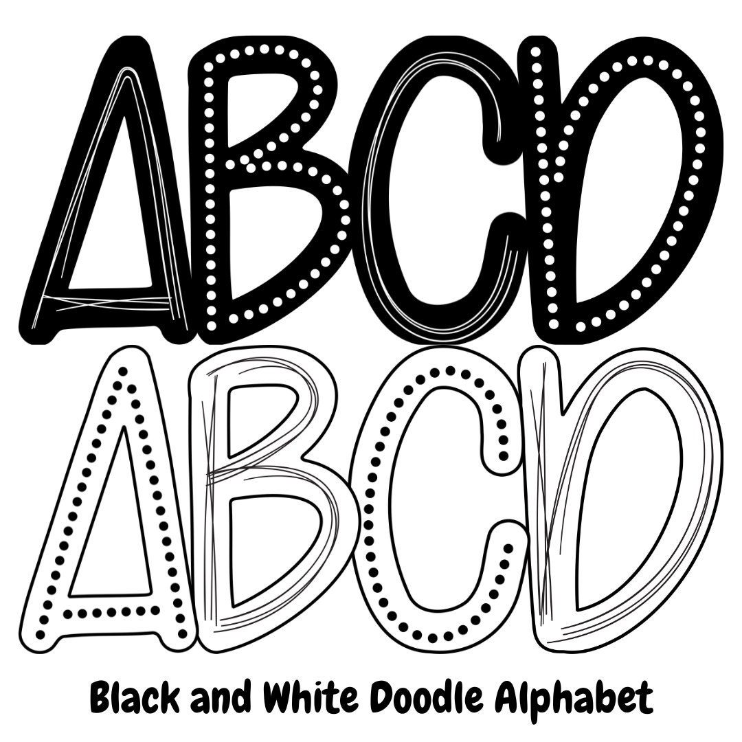 Black & White Scribble Doodle Alphabet , Dot Letters Bulletin Board ...