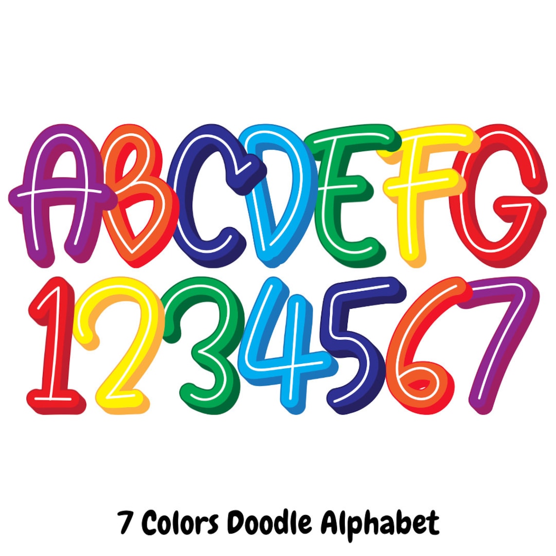 Back to School Alphabet and Number PNG : White Line Scribble, Neon ...