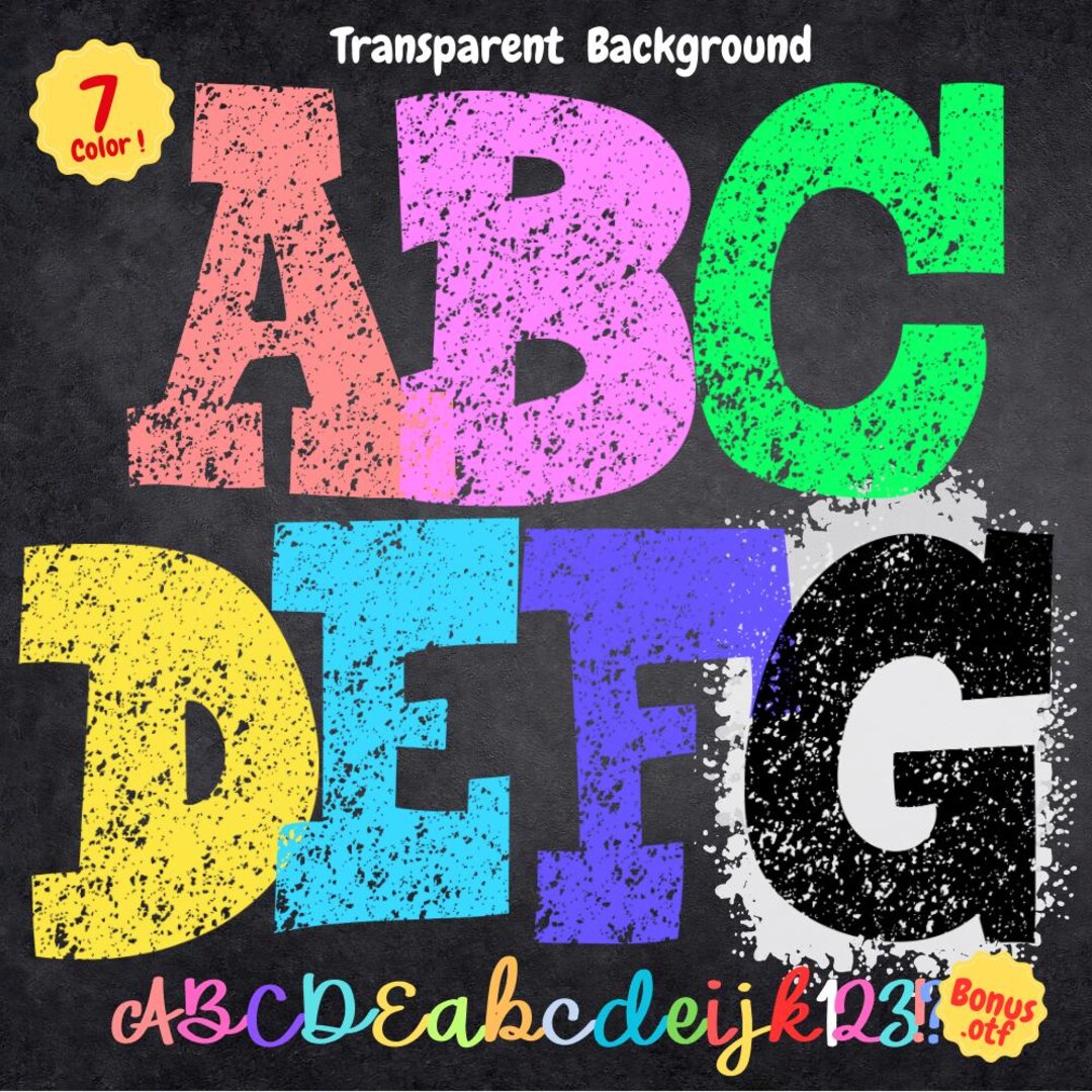 Neon Varsity Doodle Letters PNG: Grunge, Distressed, Alphabet Colorful ...