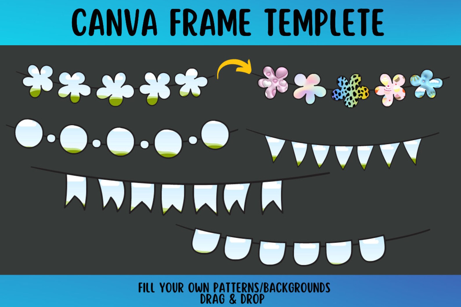 Bunting Canva Frame, Digital Bunting Clipart, Canva Template, Bunting ...