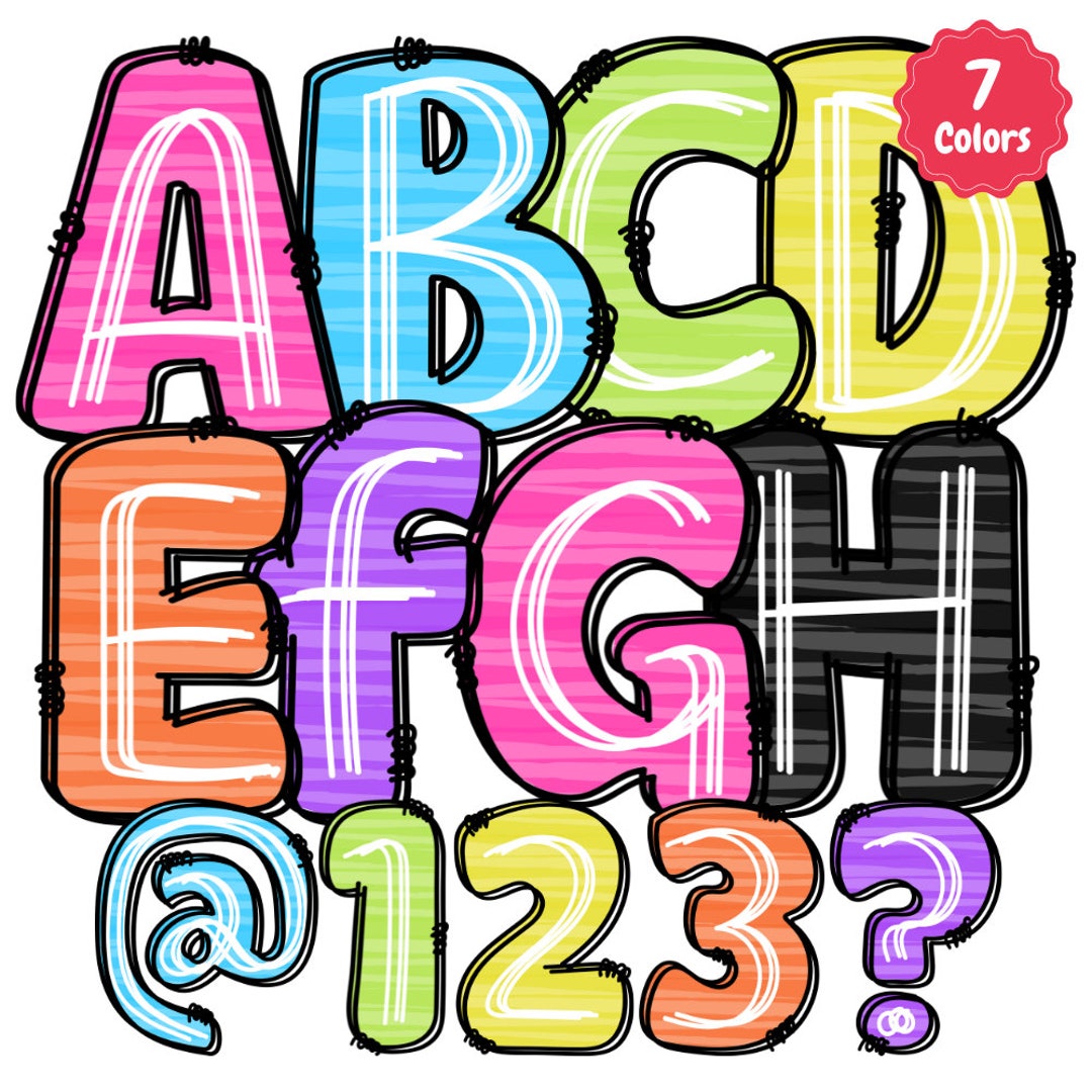 Neon Scribble Doodle Alphabet & Grunge Distressed Font Set ...