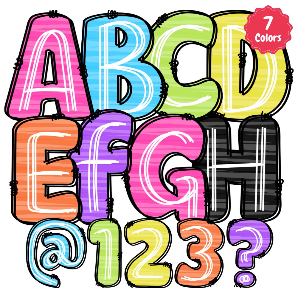 Neon Scribble Doodle Alphabet & Grunge Distressed Font Set ...