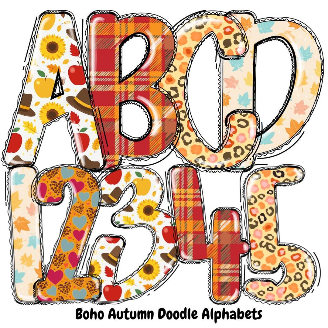 Autumn Fall Doodle Alphabet | Uppercase and Numbers | Fall Autumn ...