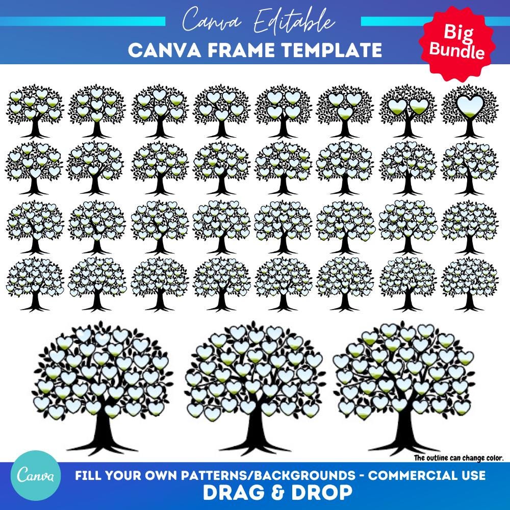 Family Tree Canva Frames | Family Tree Collage | Heart Tree Template ...