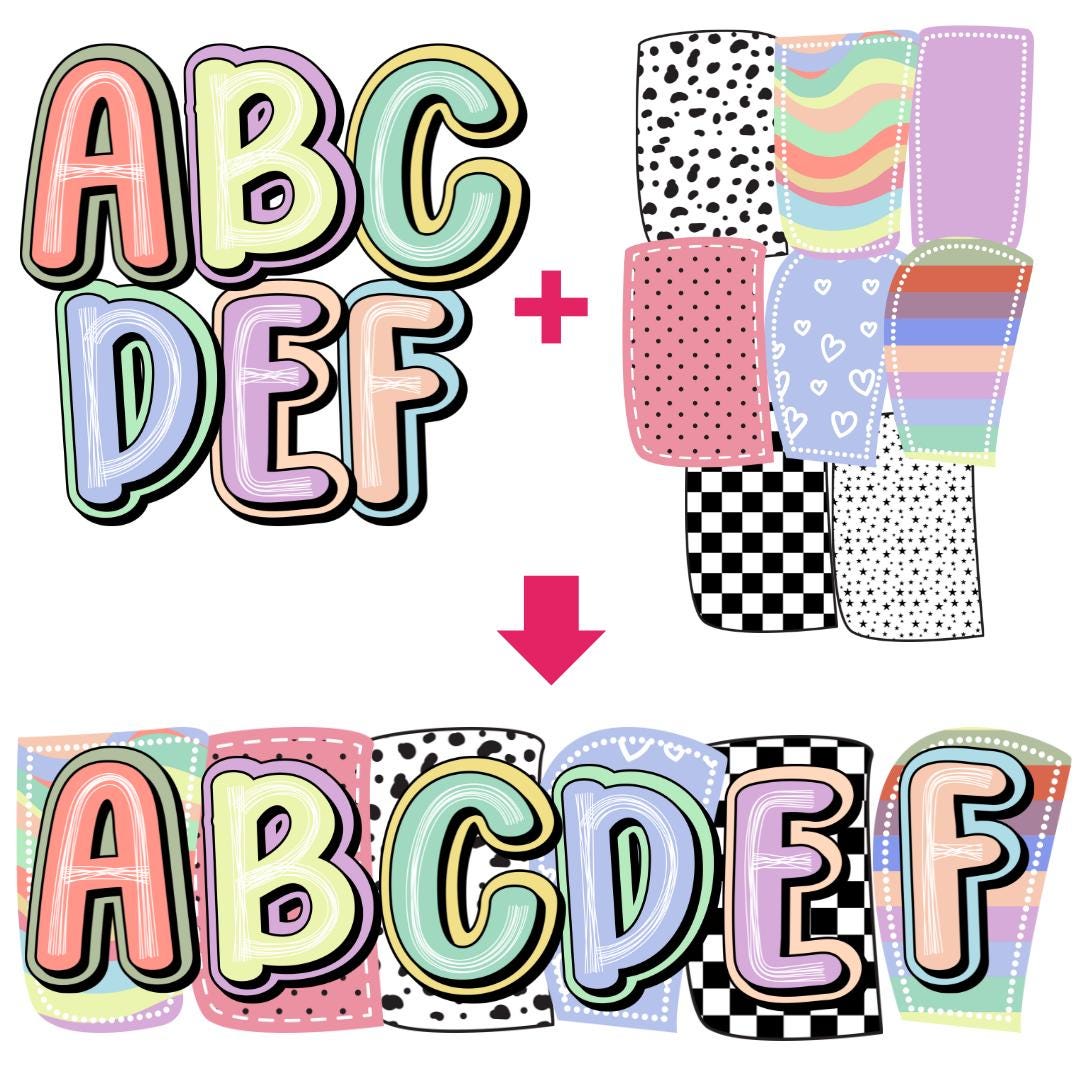 Cute Pastel Back to School Doodle Alphabet With 100 Background : Bright ...