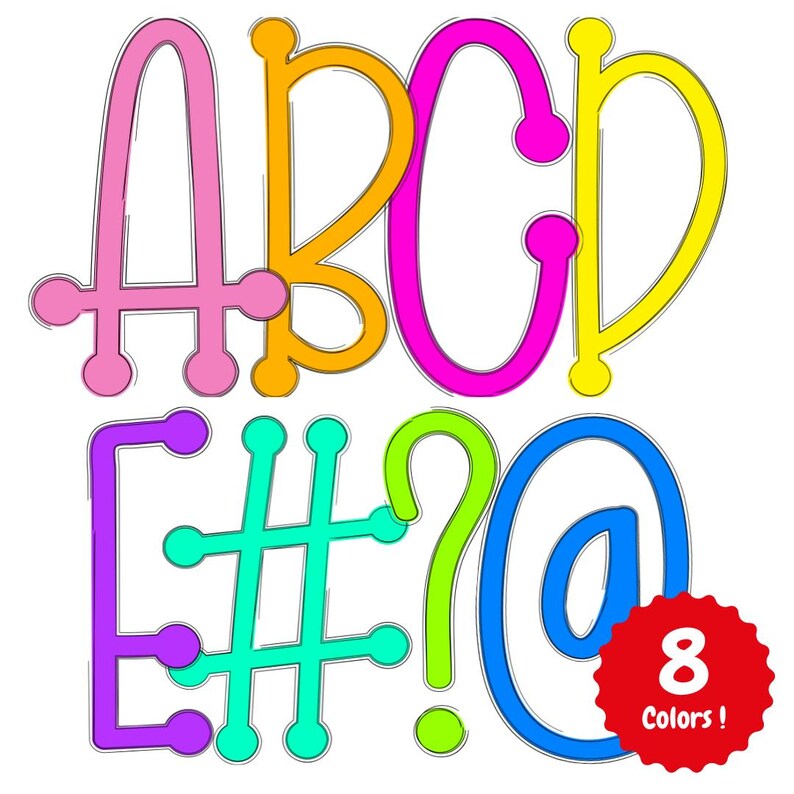 Vibrant Neon Doodle Alphabet PNG Set Bright, Colorful Handwritten Font ...