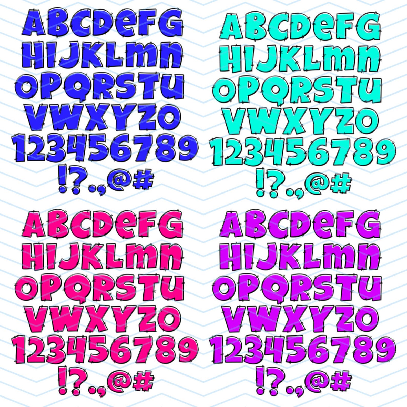 Bright Doodle Alphabet & Letters PNG: Colorful Neon Alpha Set ...