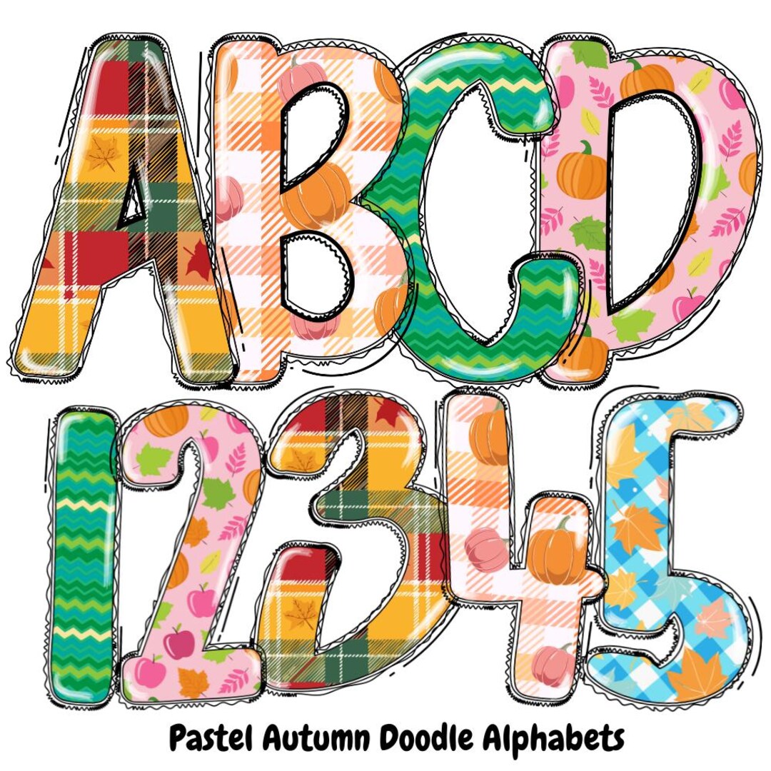 Fall Autumn Doodle Alphabet | Uppercase and Numbers | 5 Pattern ...