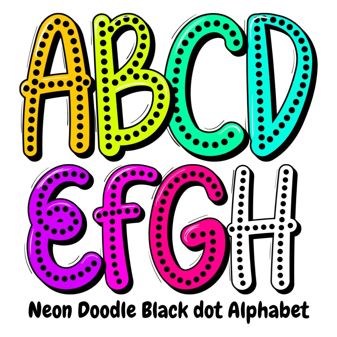 Bright Colorful Back to School Letters Bundle Png, Black Dot Alphabet ...