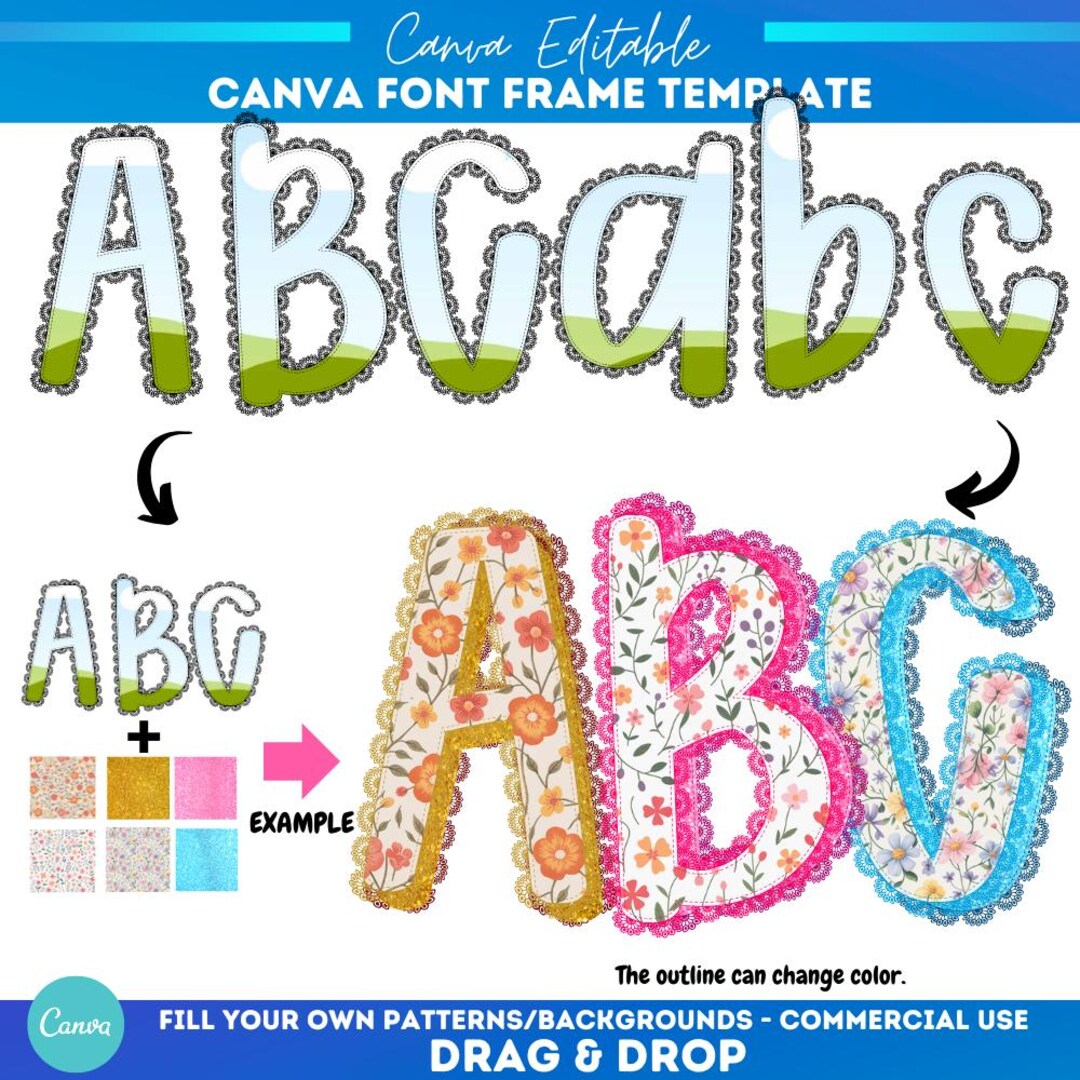 Preppy Lace Canva Alphabet Letter | Lace Border Alphabet | Canva Frame ...