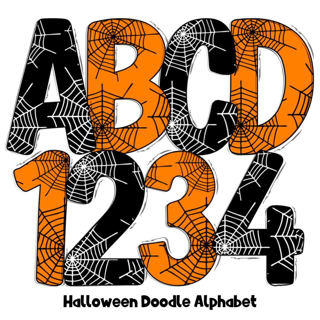 Orange and Black Alpha | Spooky Alphabet | Halloween Alphabet | Doodle ...