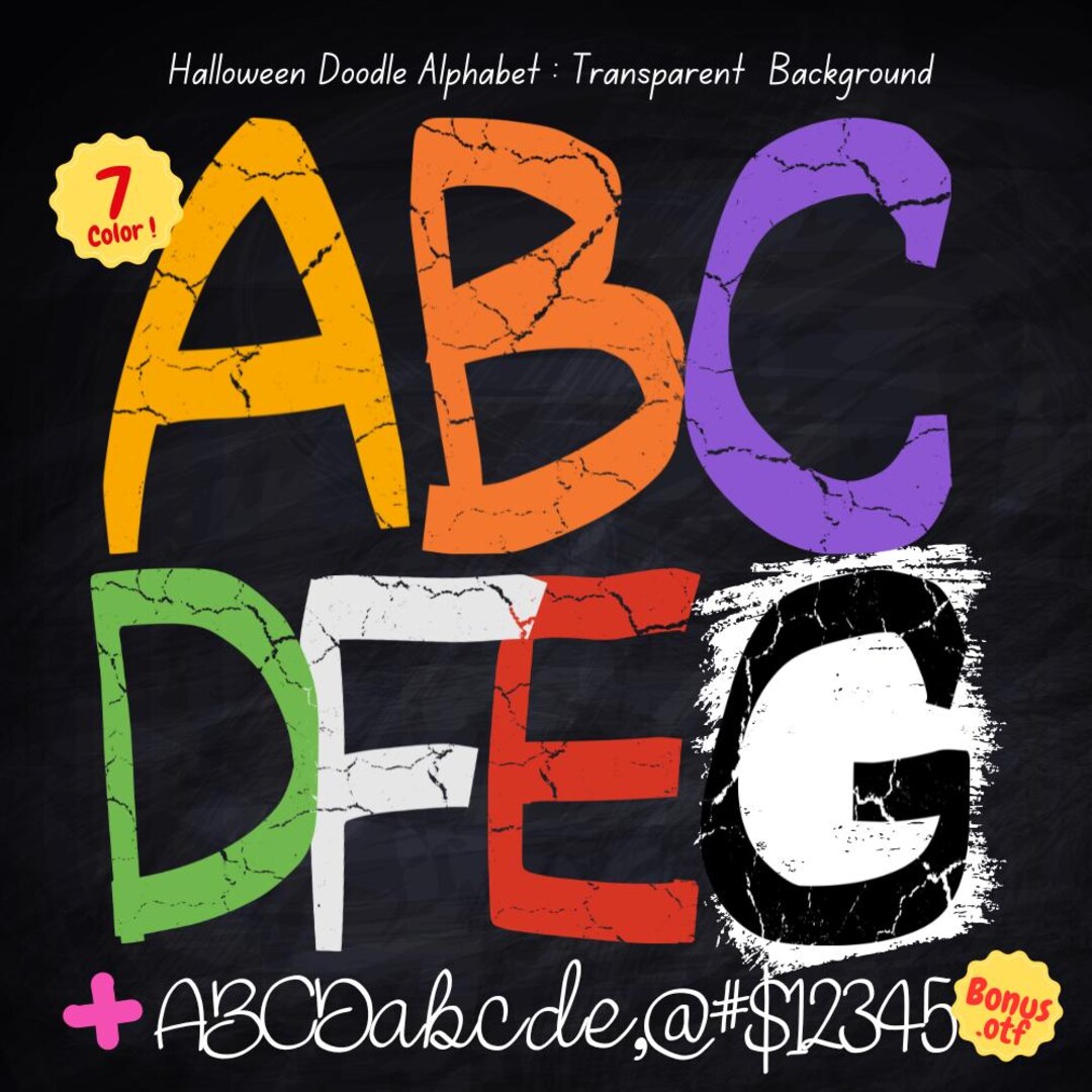 Halloween Grunge Doodle Font : Trick or Treat Alphabet PNG, Trendy ...