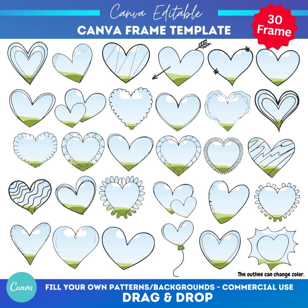 Love Canva Frame | Hearts Canva Mockup Frame Template | Canva Drag and ...