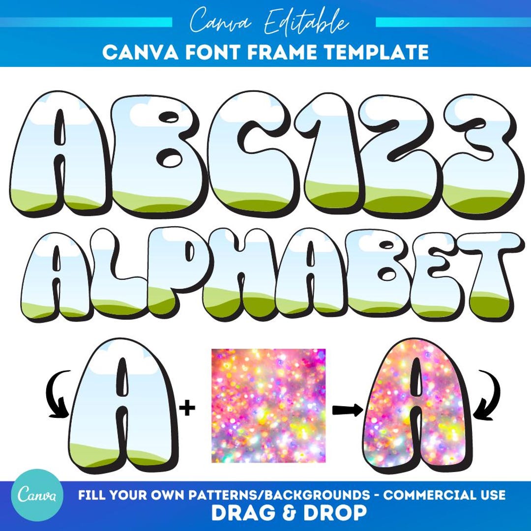 Bubble Groovy Canva Doodle Letter Alphabet Frame | Editable Font ...