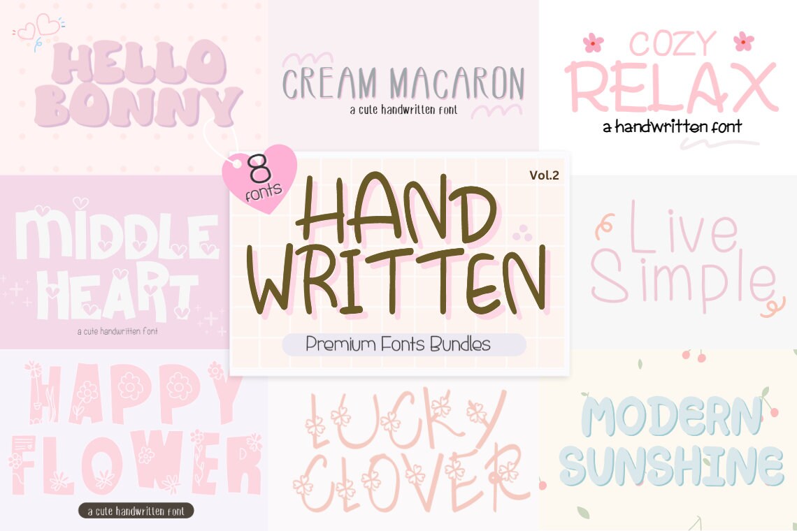 Handwriting Font Bundle 8 Cute and Realistic Handwritten Fonts, Ideal ...
