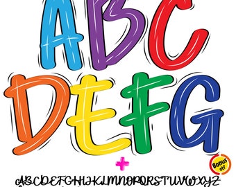 Neon Scribble Alphabet Png, Doodle Alphabet Bundle Png, Bright 7 Alpha ...