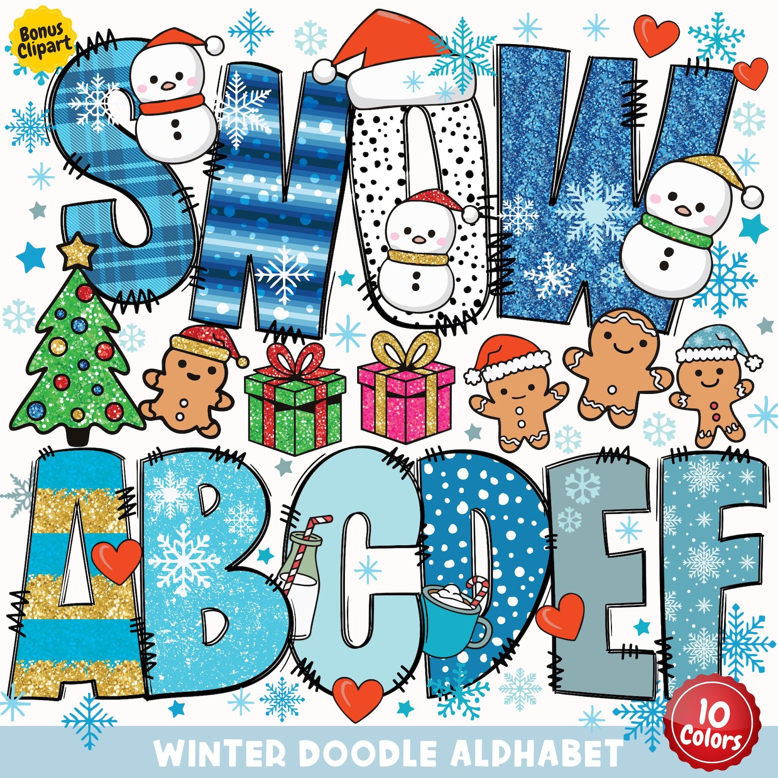 Doodle Snowman Alphabet Png, Snow Alphabet Bundle , Winter Alphabet ...