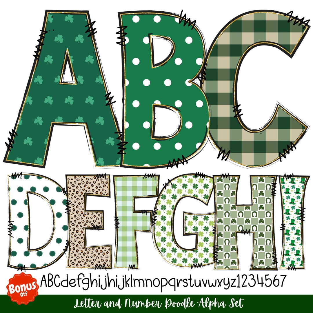 St Patrick's Day Alphabet Png | Shamrock Letters and Number | Green ...