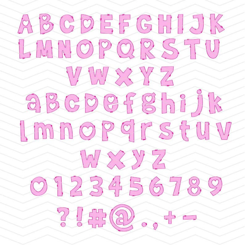 Pink Heart Doodle Alphabet PNG Bundle | Dalmatian Background | Love ...