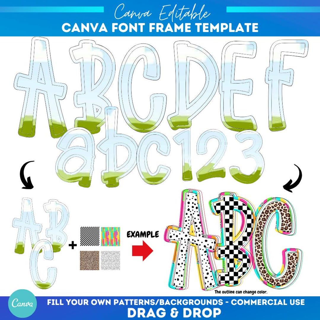 Canva Frame Font Alphabet | Sublimation | Custom Fill Pattern | Fill in ...