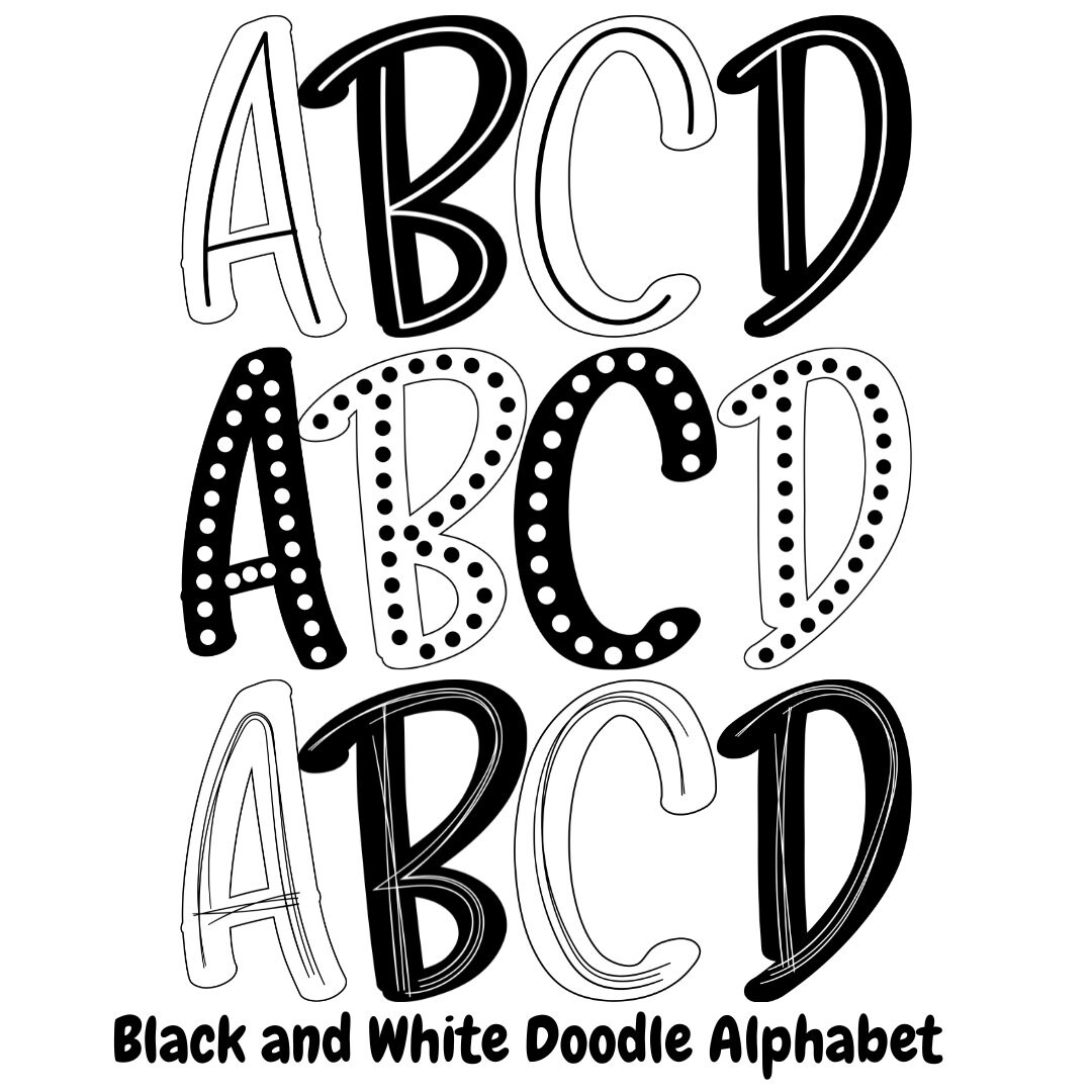 Black and White Dot and Scribble Doodle Alphabet , Letters Bulletin ...