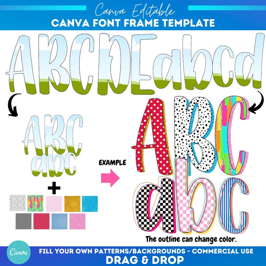 Preppy Alphabet Letters and Numbers Bundle Canva Frame Template ...