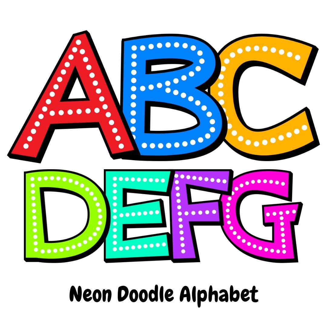 Bright Retro Neon Letters Png, Dot Alphabet Bundle, Polka Dot Alphabet ...