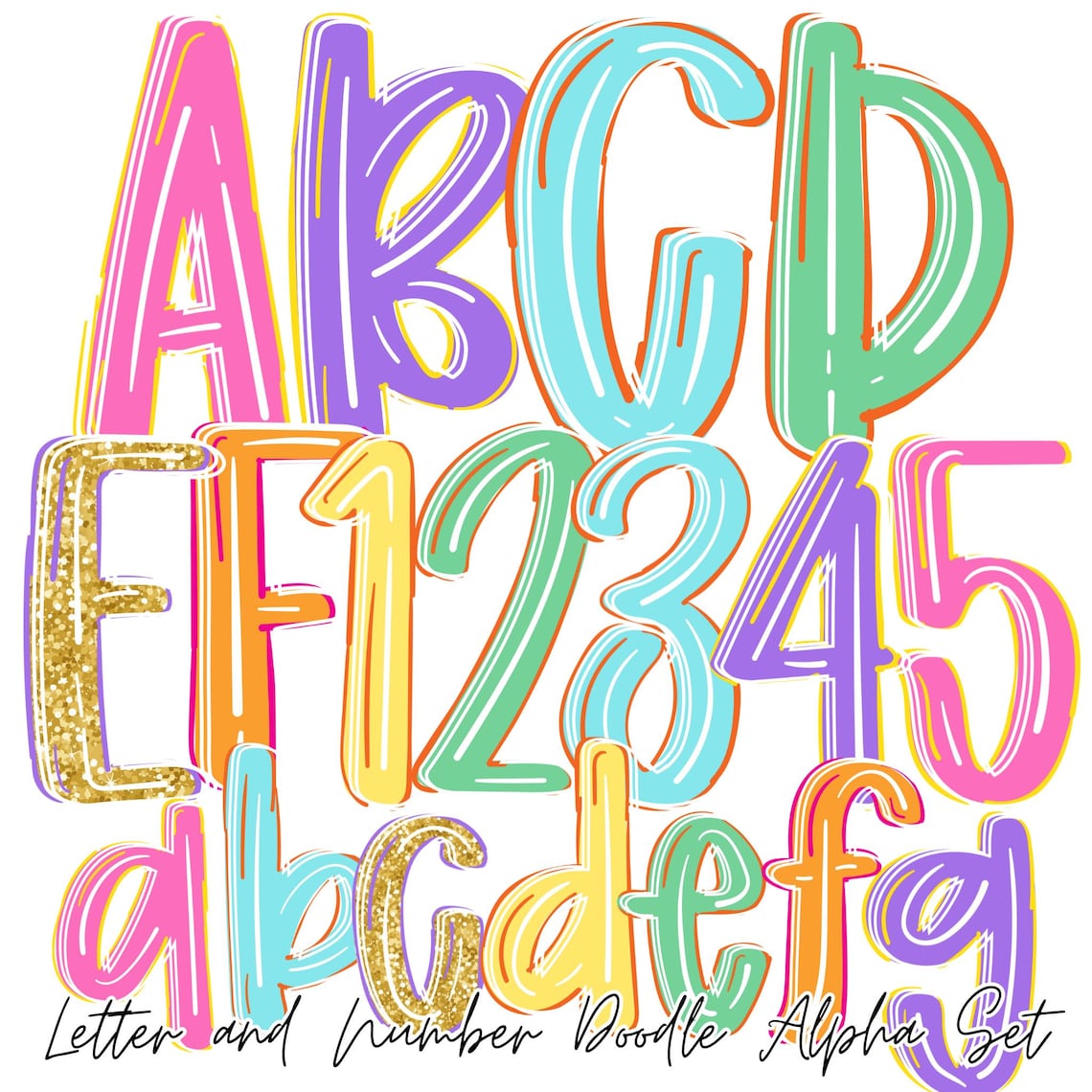 Preppy Easter Alphabet PNG | Doodle Alpha Font | School Teacher ...