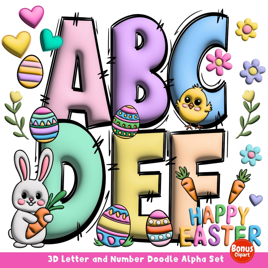 3D Easter Bunny Alphabet | Inflated Png Alphabet | 3d Alphabet Letters ...