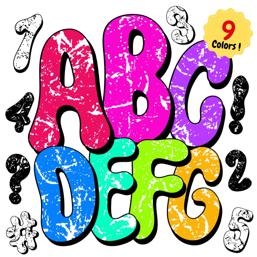 Colorful Alphabet Doodle Grunge Distressed PNG, School Color Palette ...