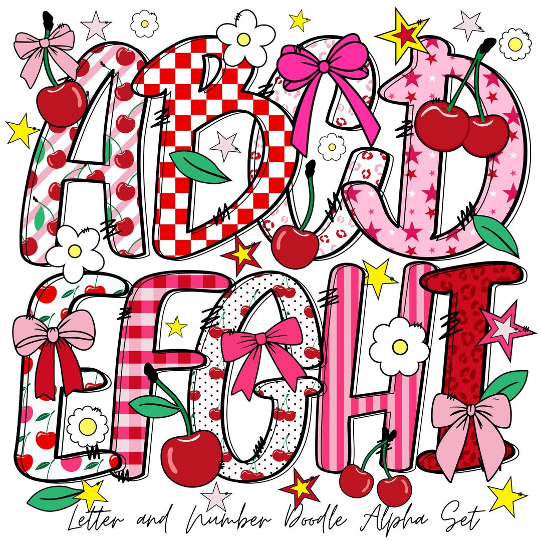 Cherry Alphabet Letters | Doodle Alpha Font | School Teacher Alphabet ...
