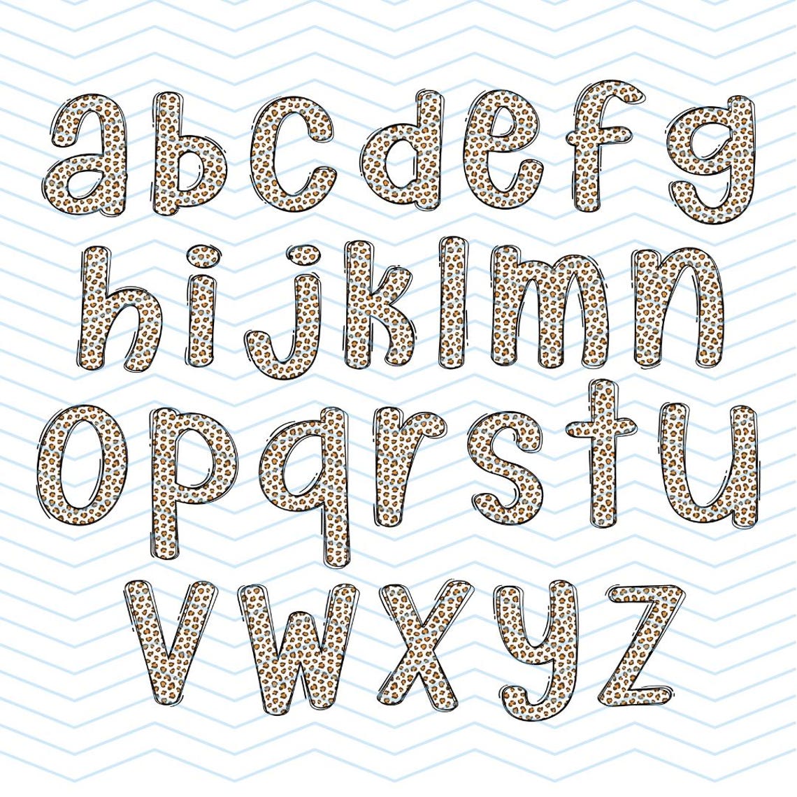 Leopard Doodle Font | Wild Spotted Alphabet PNG | Uppercase, Lowercase ...