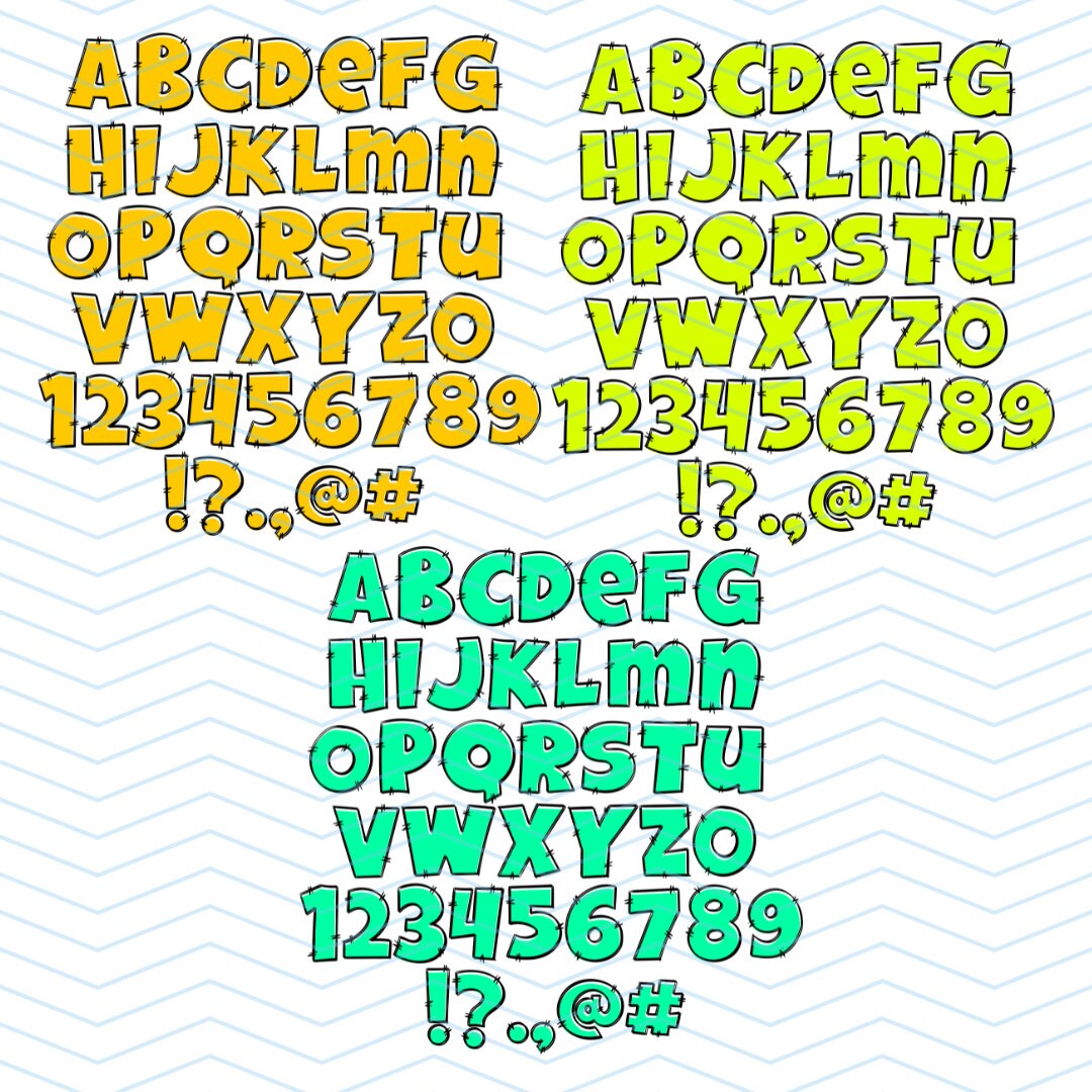 Bright Doodle Alphabet & Letters PNG: Colorful Neon Alpha Set ...