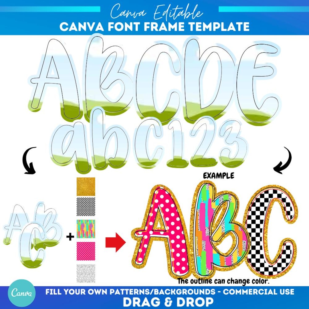 Canva Frame Font Alphabet Template | Sublimation | Custom Fill Pattern ...
