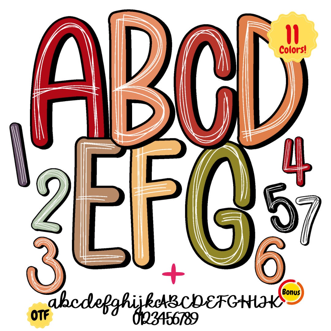 Bright Fall Alphabet Scribble Font Png, Custom Scribble Alphabet Png ...