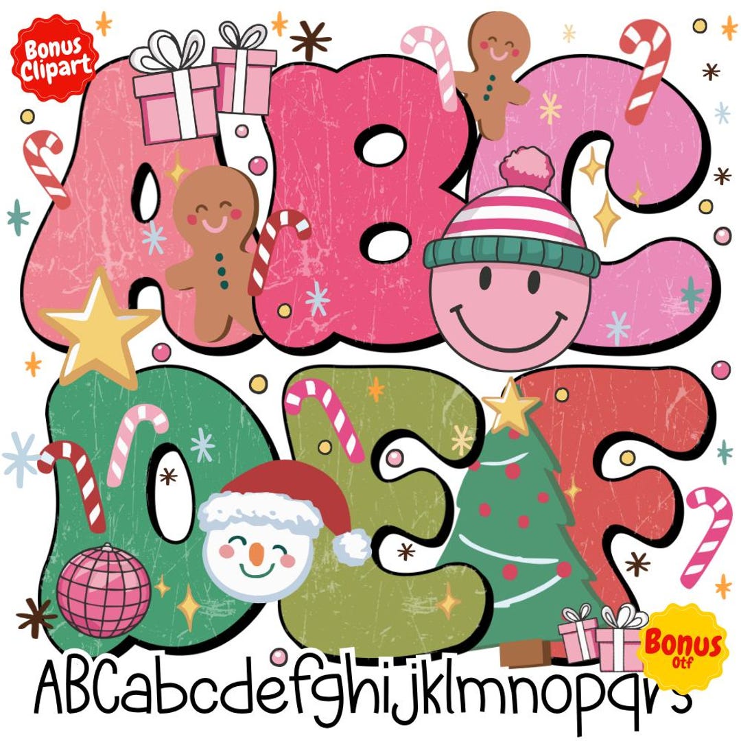 Retro Christmas Alphabet Png Clipart | Christmas Letters and Number Png ...