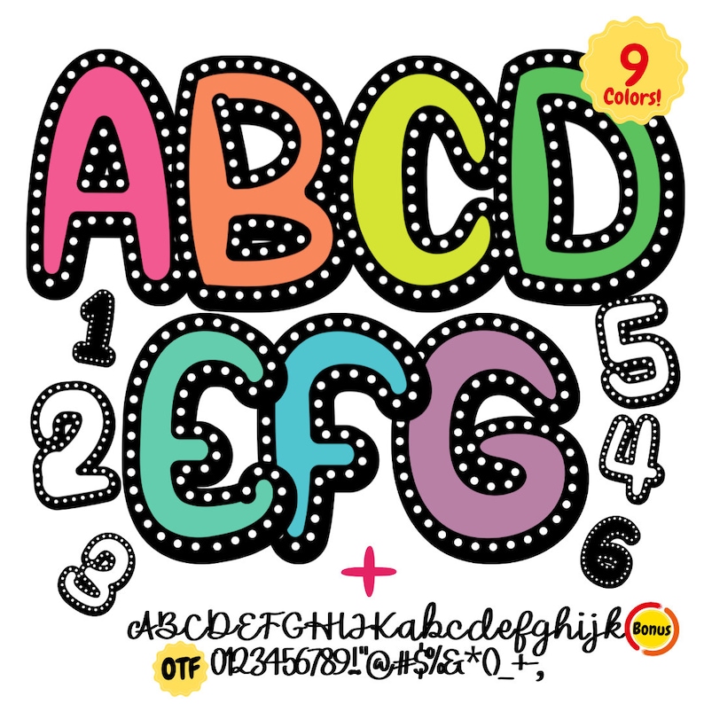 School Letters Png, Bright Neon Dalmatian Dots Font Png , Polka Dot ...