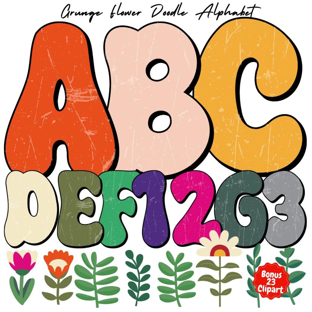 Vintage Grunge Alphabet Clipart Png, Wild Flowers Png, Retro Elements ...