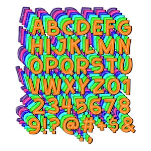 Bright Bold Scribble Doodle Alphabet Set: Neon, Colorful, Contrast ...