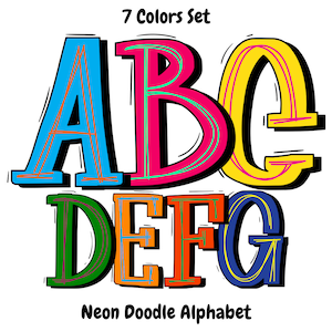 Bright Scribble Doodle Alphabet Set: Neon, Colorful, Contrast Fonts ...