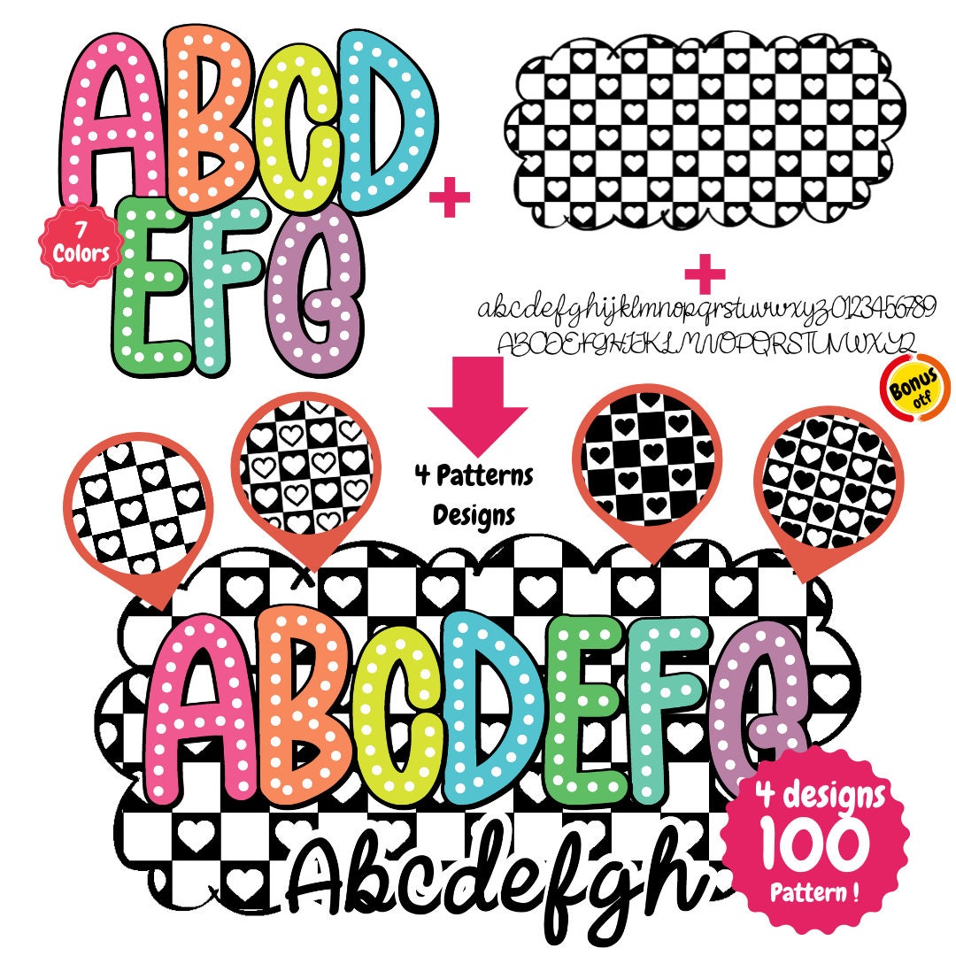 Dot Dalmatian Alphabet With Heart Checkered Background Png, Custom ...
