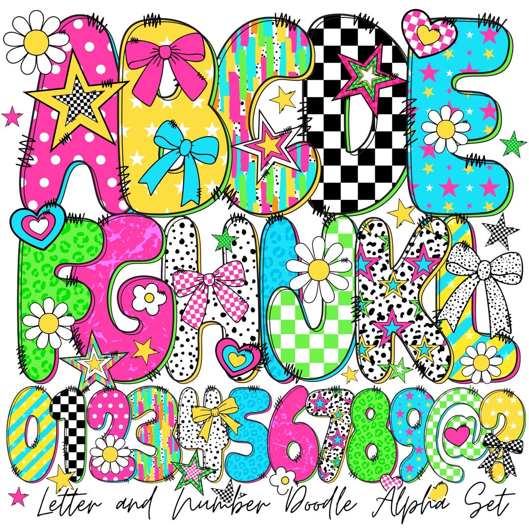 Preppy Bubble Summer Alphabet Letters | Doodle Alpha Font Letter and ...